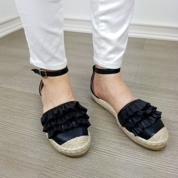 Shoes | Cutest Sparkly Black Espadrille Ruffle Sandals | Poshmark